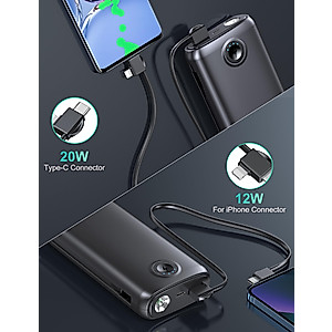 Dpdenoy Portable Charger with Built in Cable, 27000mAh Power Bank QC4.0 22.5W PD3.0 USB C Fast Charging, Phone Battery Pack with 3W Flashlight for iPhone, Samsung, Google, Tablet, and More