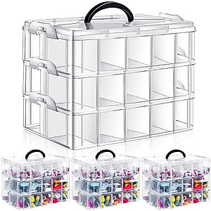 Teenyyou 4 Pcs 3 Tier Stackable Craft Organizers and Storage Bead Organizers with 30 Adjustable Compartments Storage Box Jewelry Making Organizers and Storage for Arts, Jewelry, Dolls, Washi Tape