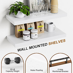 Bellsal Floating Shelves for Wall, White Engineered Wood Wall Shelf Set of 4, 16" Wall Mounted Floating Shelf for Kitchen, Living Room, Bedroom, Bathroom Storage, Book Shelf for Wall Home Decor