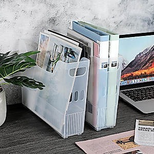 BTSKY 4 Pack Scrapbook Paper Storage Box with Wheels, Plastic Storage Organizer for 12" x 12" Scrapbook Papers, Portable File Organizer with Built-in Handle, Functional Magazine Holder Paper Rack