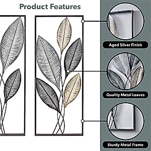 FirsTime & Co. Silver Metallic Leaves Wall Decor 2-Piece Set for Living Room, Bedroom, Home Office, Metal Art, Farmhouse and Boho, 35.5 x 28 inches