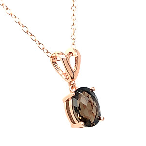 LE VIAN Checkerboard Cut Brown Smoky Quartz V Bail Drop Oval Pendant Necklace for Women in 14k Rose Gold Plated 925 Sterling Silver on 18 Inch Cable Chain with Spring Ring