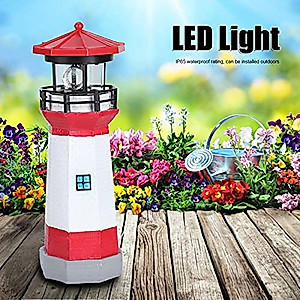 Voluxe Solar Lighthouse with Rotating Beacon, Yard Lights Fast Charging:2 Solar Panels at The Top for Fast Charging. for Tables(Red and White,10.6x3.9x3.9in)