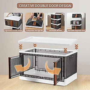 Closet Organizers and Storage - Storage Bins with Lids & Wheels 8.4 Gal, Collapsible Stackable Storage Bins, Trunk Organizer Folding Storage Box for Office, Home, Dorm Room Essentials, 3 Pack