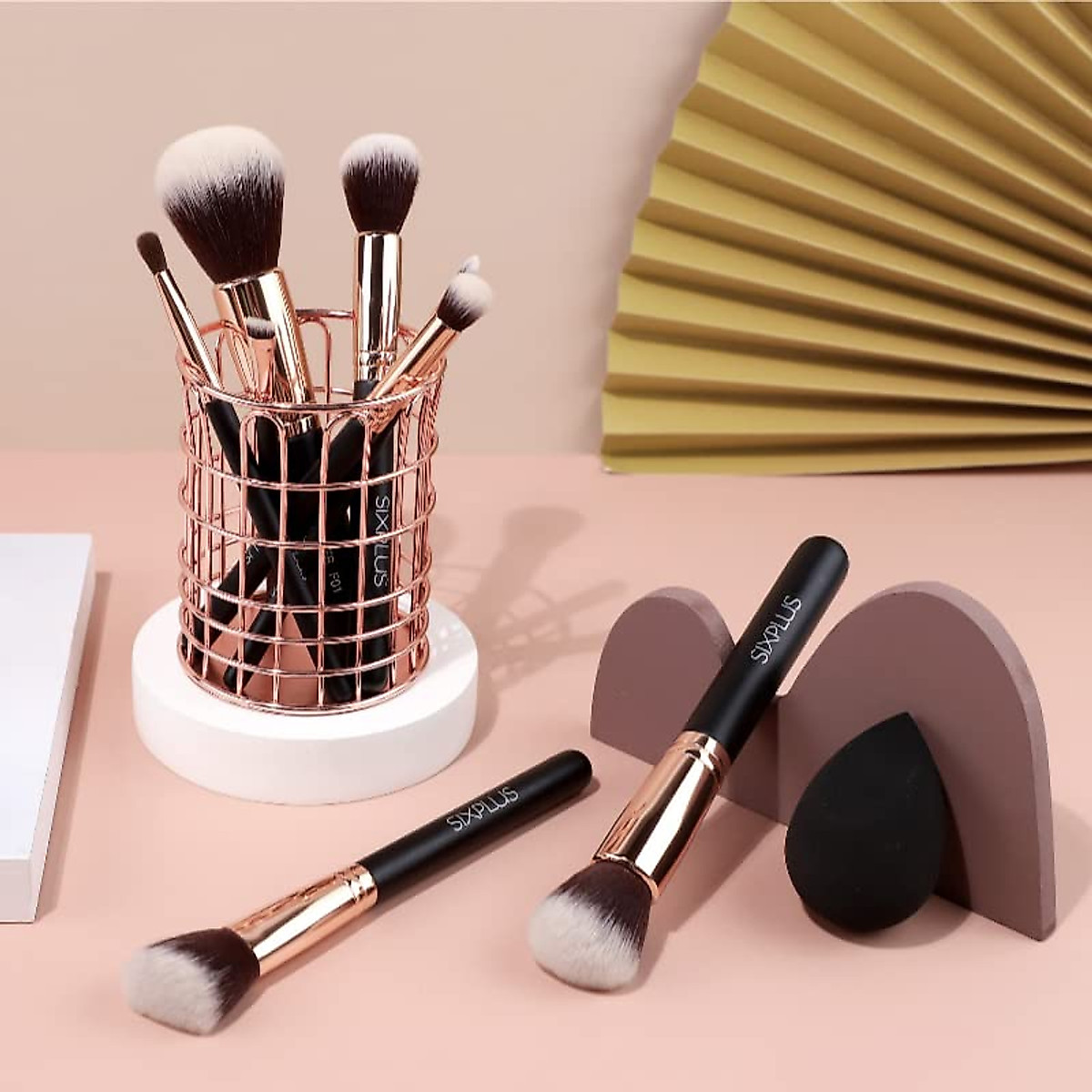 SIXPLUS Makeup Brushes Cosmetics Professional Essential 11-Piece Royal Golden Make Up Brush Set Kits with Makeup Bag and Pouch(Golden)