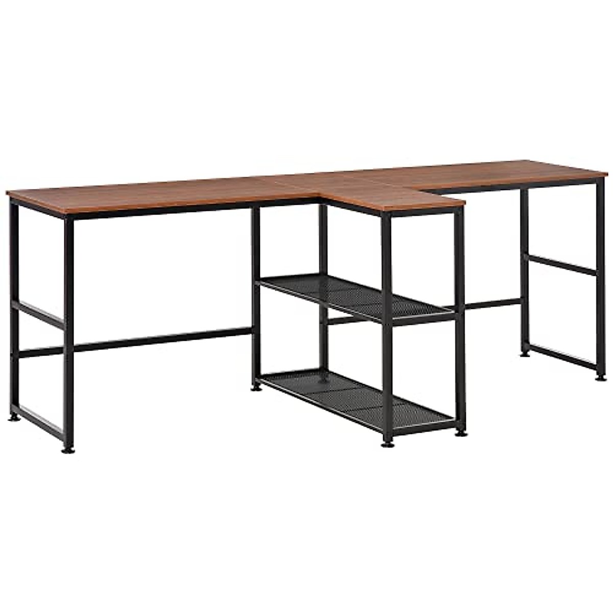 HOMCOM 83" Two Person Computer Desk with 2 Storage Shelves, Double Desk Workstation with Book Shelf, Long Desk Table for Home Office, Dark Walnut