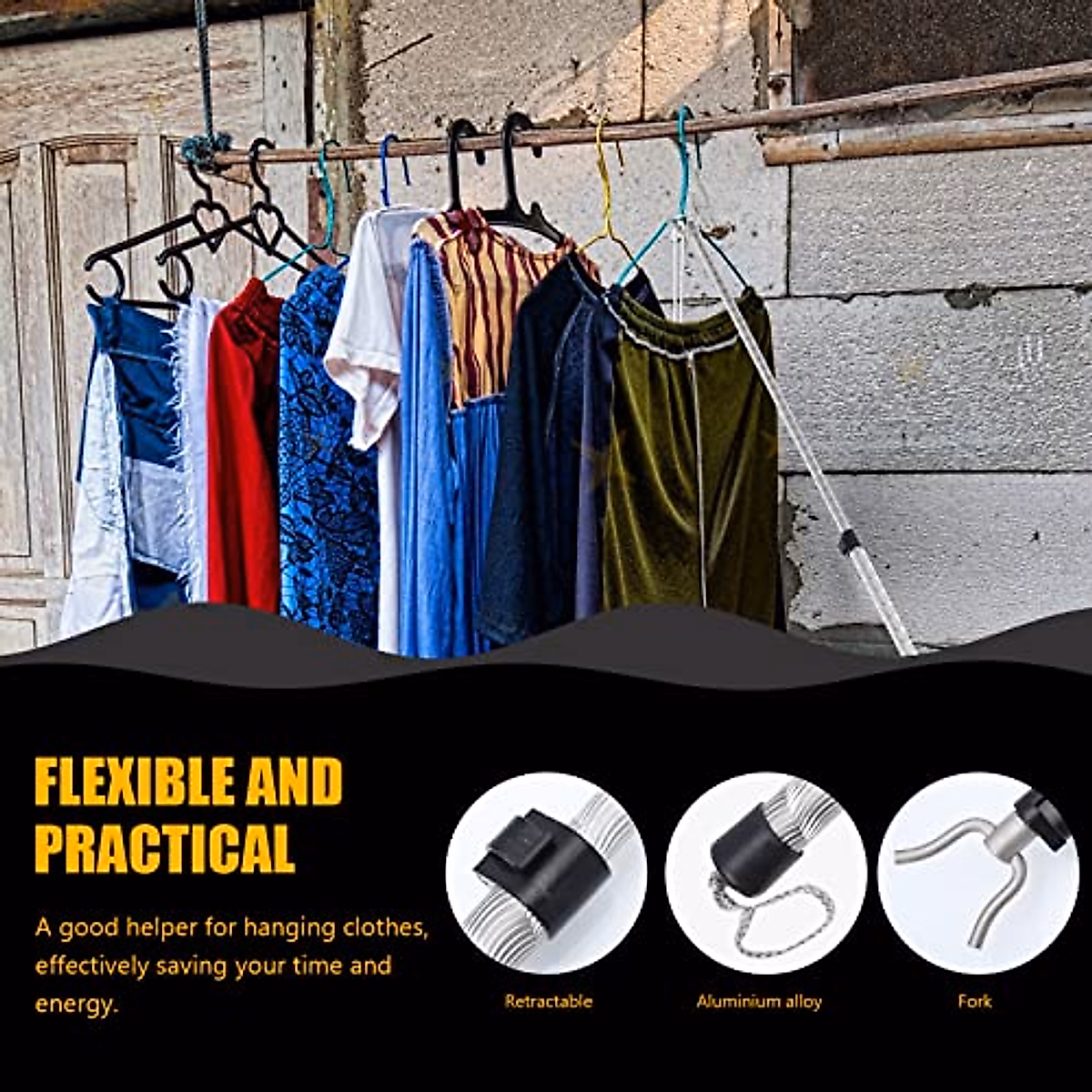 DOITOOL Garment Rod Hanger Retriever Pole- Adjustable High Reach Garment Hook Closet Pole- Extendable Reaching Stick Pole to Easily Reach Clothes and Closet Poles (Silver) Garment Hook Reach Pole