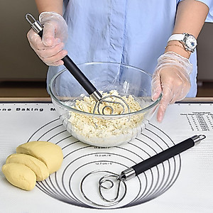 Guowall Stainless Steel Dough Whisk for Dutch Bread with Rubber Anti-Slip Handle 12 inch Dough Blender Mixer Baking Tools for Cake Bread Pizza Pastry Biscuits
