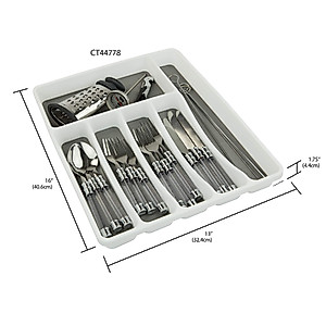 Home Basics Large 6 Compartment BPA-Free Cutlery Tray with Rubber Lined Compartments