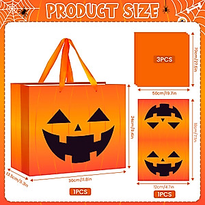 Large Orange Halloween Party Gifts Bags with Handles,Halloween Wrapping Tissue Paper with Greeting Card,Pumpkin Halloween Paper Bags Trick or Treat for Halloween Birthday Party Favors Gifts Supplies