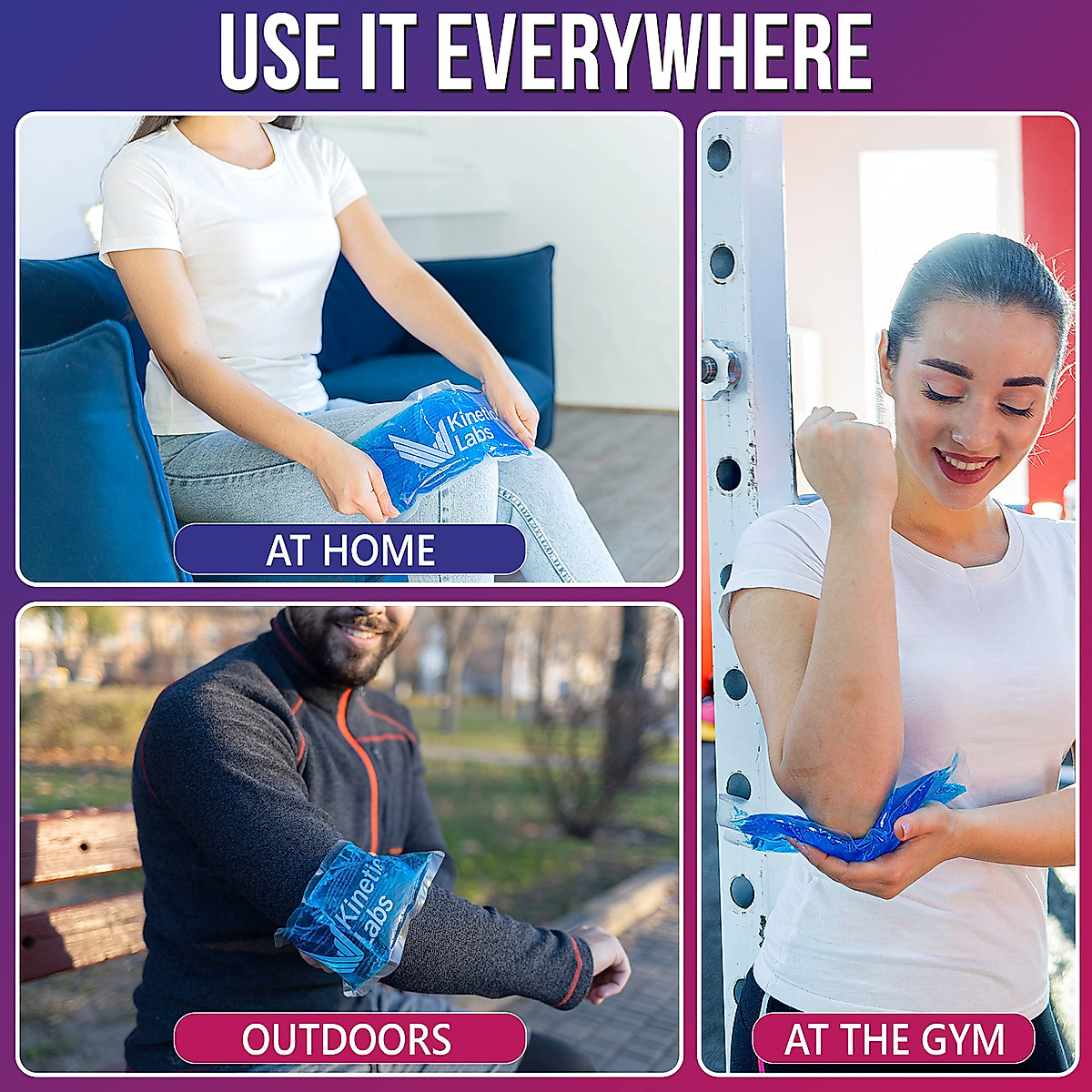 Ice Packs for Injuries Reusable (2 Pack) – Kinetic Labs Gel Ice Packs Reusable 9.5" x 4.5" - HSA FSA Eligible Gel Cold Packs for Injuries - Flexible Soft Ice Packs for Knee Shoulder Back (Regular)