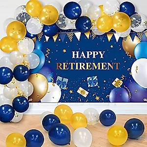 81 Pieces Navy Blue and Gold Retirement Party Supplies Decorations included 80 Pieces 12'' Balloons with 1 Large Happy Retirement Backdrop Banner Set Retirement Party Supplies for Women and Men