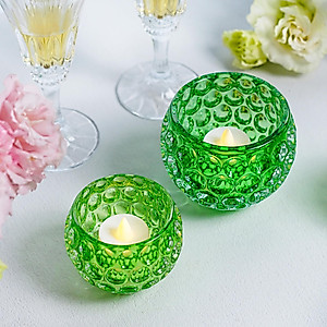 6pcs Green Votive Candle Holders Set of 6 Green Glass Tealight Candle Holders in Bulk Crystal Tea Light Candle Holders for Home Wedding St Patricks Day Decor