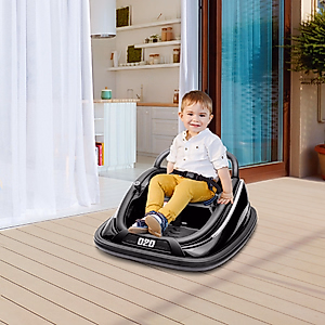 Aosom 12V Toddler Bumper Car with Remote Control, 360° Rotation Kids Electric Ride-On Toy, Twins Motor, Colorful LED Lights, 3 Songs, for Boys and Girls, Black