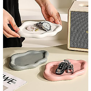 Ceramic Jewelry Dish for Women, Jewelry Tray Trinket Dish Vanity Tray, Cloud Jewelry Plate, Watch Keys Tray Ring Dish Holder for Mother's Day/Christmas/Thanksgiving/BirthdayGift, Spotted Pink