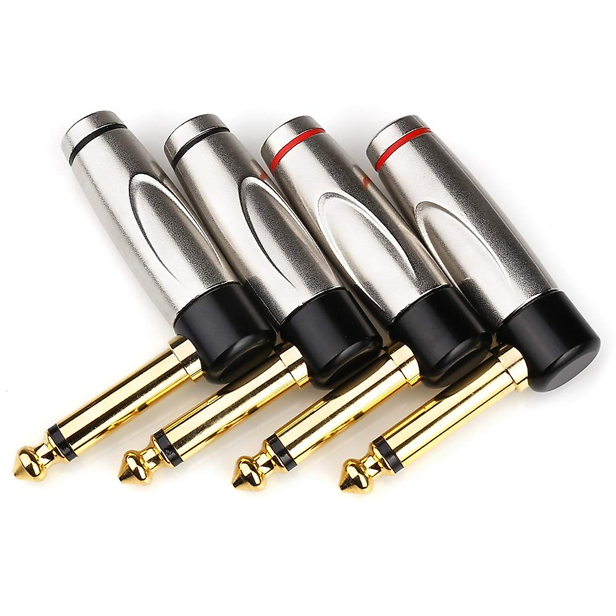 MOBOREST Audio 1/4" TS Plugs, 90 Degree Right Angle 6.35mm Heavy Duty TS Mono Male Solder Jack Connector for Speaker/Guitar/Microphone Cables -4PCS