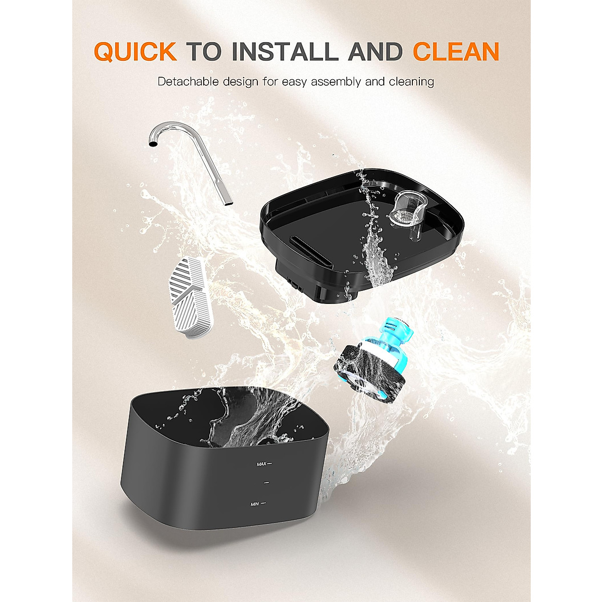 Cat Water Fountain, 84OZ/2.5L Cat Fountain, Super Silent Pet Water Fountain, Activated Carbon Filter, Translucent Pet Water Dispenser Suitable for Multiple Pets Family (Black)