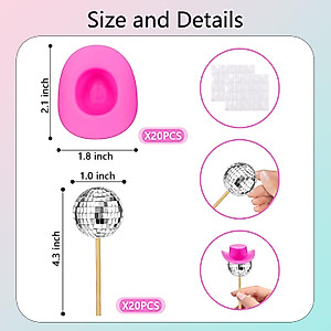 Newmemo Disco Ball Cake Toppers Cowgirl Hat 40PCS Disco Ball Cupcake Toppers Disco Ball Cake Pick Mini Western Cowgirl Hat Cake Decorations for Disco 1970s Theme Bachelorette Birthday Party Supplies