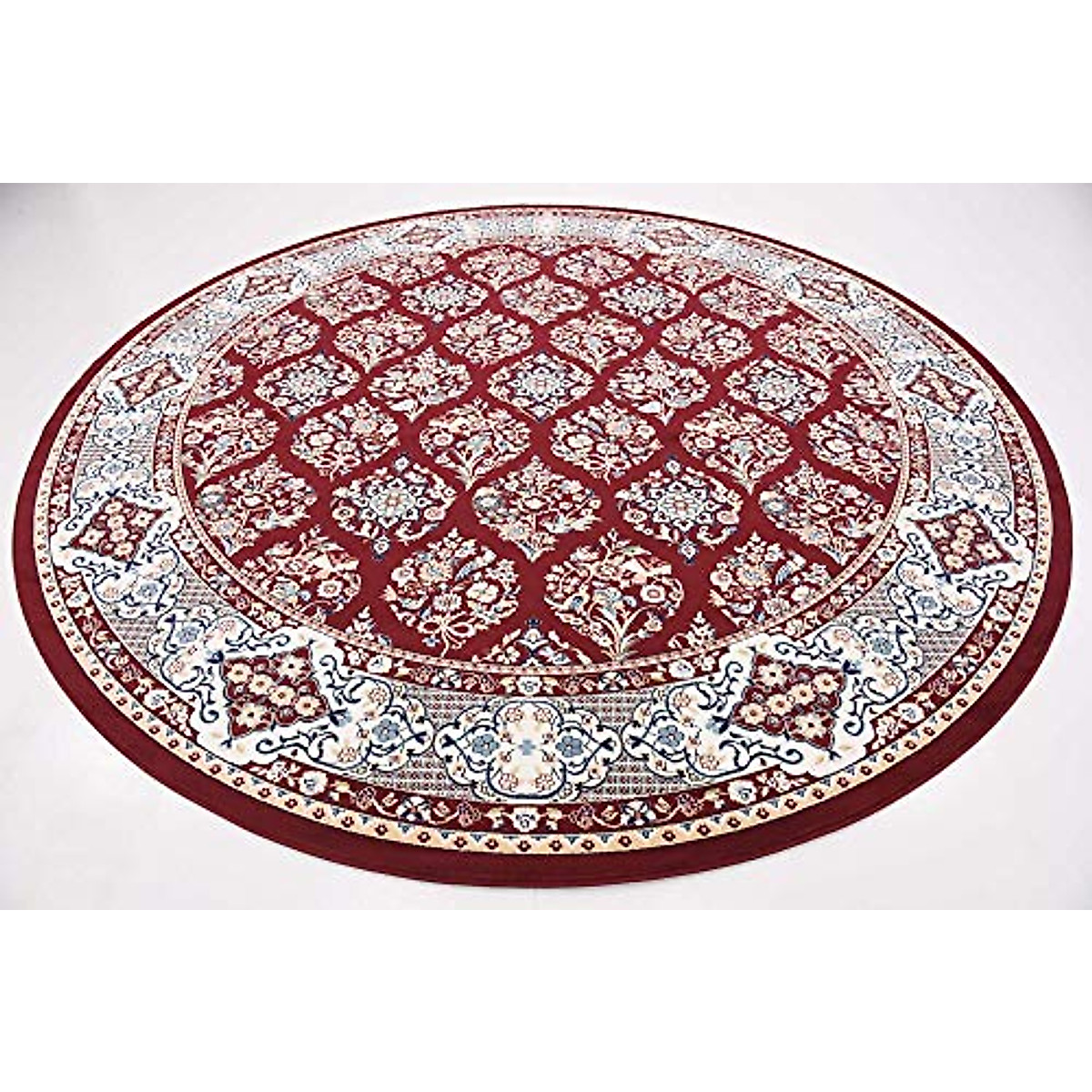 Unique Loom Narenj Collection Classic Traditional Textured Repeat Design Area Rug, 10' Round, Burgundy/Blue
