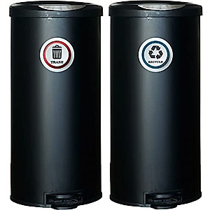 A&B Traders Recycle And Trash Stickers - Outdoor Vinyl Recycling And Trash Logo Sticker Pack Of 4, Round Sticker For Trash Can Kitchen Bins, Waterproof Outdoor Recycling Decals