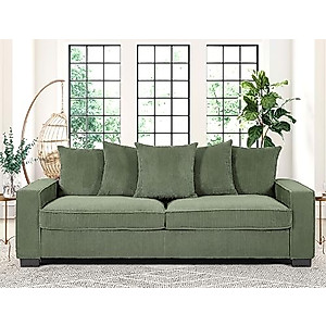 US Pride Furniture Luxe Living Room Sofa with 5 Complementary Toss Pillows, Soft Corduroy Upholstery, Streamlined Design, Ample and Cozy 3 Seater Couch for Modern Spaces, 88" Wide, Dark Green