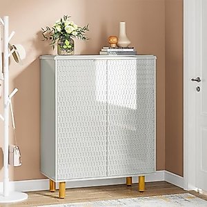 Shoe Cabinet with Doors White Entryway Storage Wood Includes Hardware
