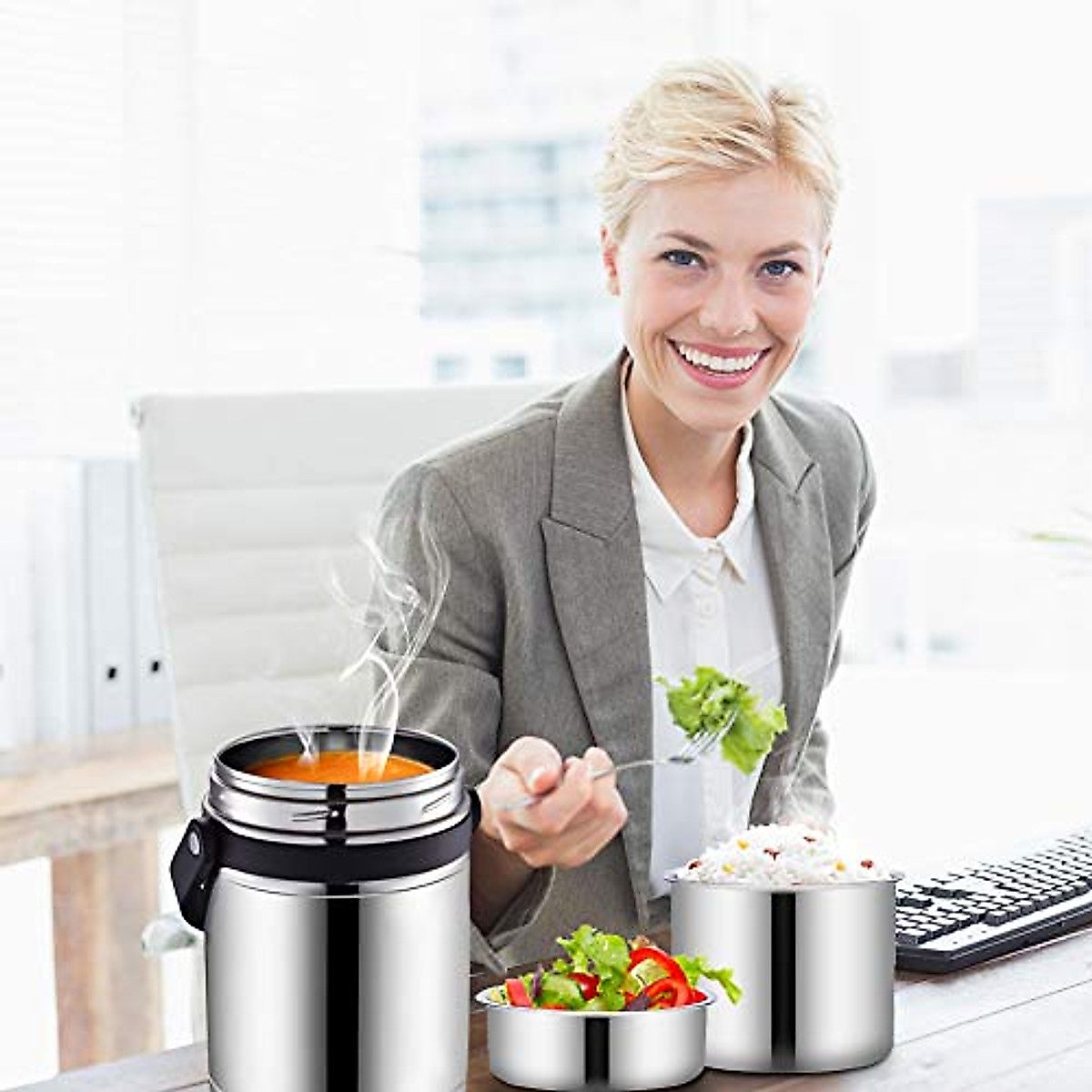 Soup Thermos for Adults,Large 3 Tier 61oz Thermos for Hot Food,Wide Mouth Insulated Food Container,Stainless Steel Lunch Thermos Flask Jar,Thermal Bento Lunchbox for Office Camping Picnic Outdoors
