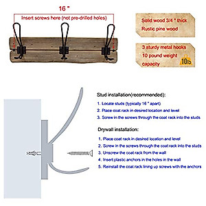 CVHOMEDECO. Rustic Solid Wood Wall Mounted Coat Rack with 3 Double Hooks Primitives Wooden Coat Hooks for Entryway, Kitchen, Bathroom. Brown.