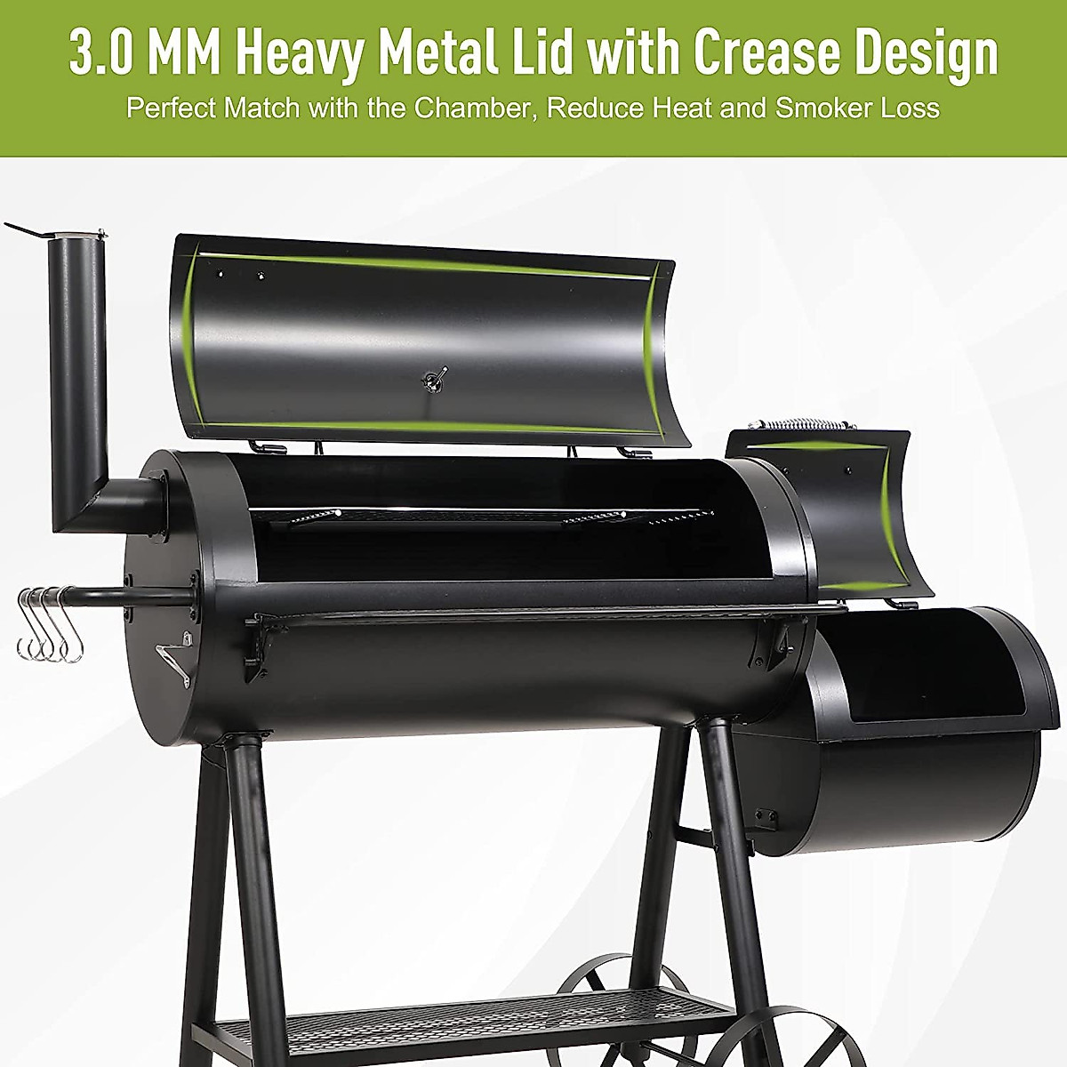 MFSTUDIO Heavy Duty Charcoal Wood Offset Outdoor Smoker Grill, Extra Large Charcoal Grill with Smoker Combo for BBQ Grilling, 941 SQ.IN.
