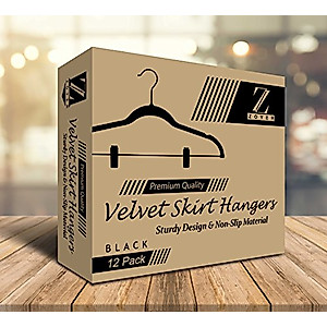 Zoyer Velvet Skirt Hangers (12 Pack, Black)- Non Slip Velvet Pants Hangers with Metal Clips, 360° Swivel Hook, Durable Thin Coat Hangers- Space Saving Velvet Dresses Hangers, Shirt & Clothes Hanger.