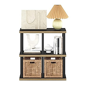 Furinno Turn-N-Tube No Tools Decorative Display Shelf, 4-Cube, Americano/Black