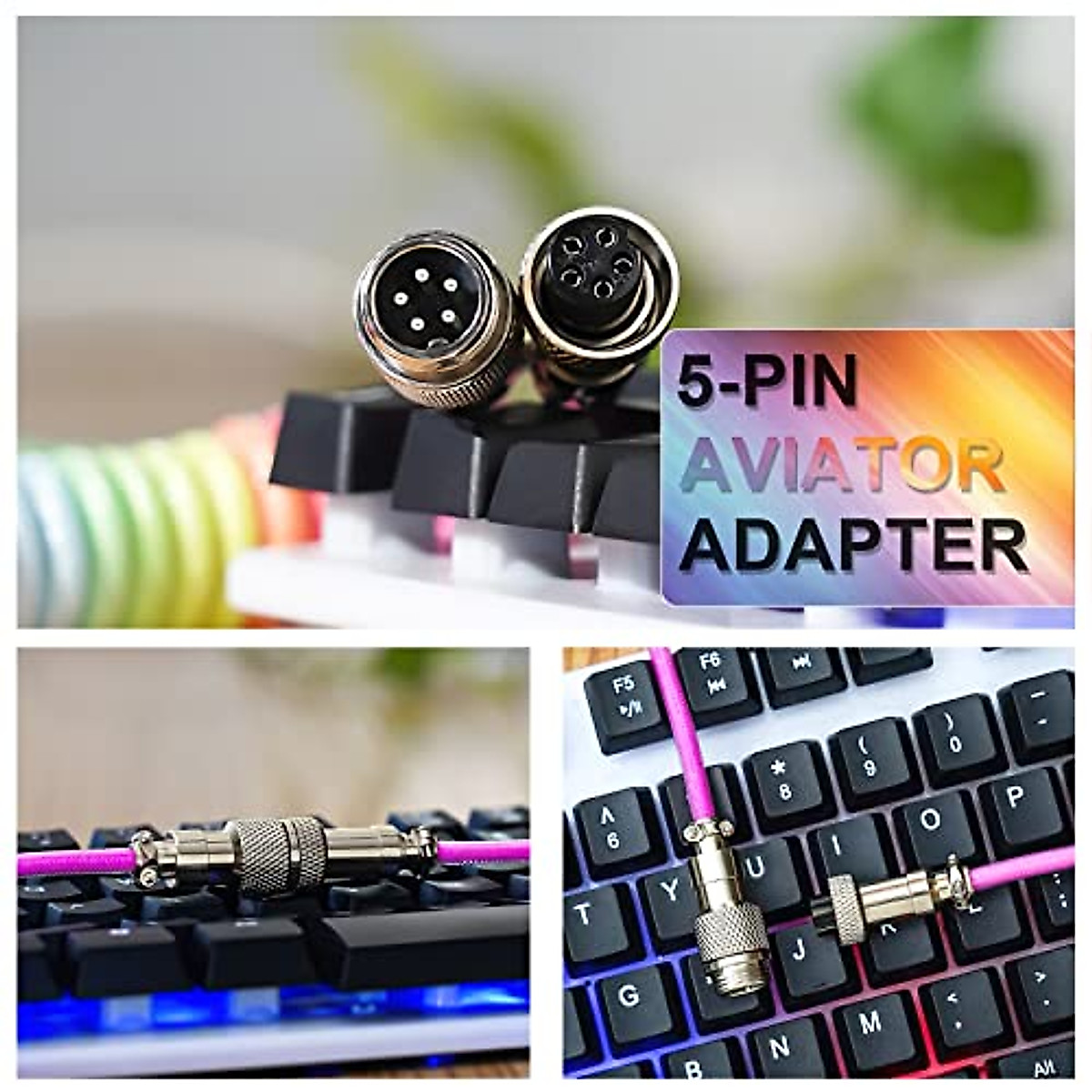 Twozoh USB C Keyboard Coiled Cable, Braided Detachable Aviator Double Sleeve Type C Mechanical Keyboard Cable (White)