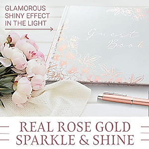 Floral Wedding Guest Book, Wedding Guestbook with Gold Pen, Guest Book Wedding Rose Gold Stamping, Bridal Shower Guest Book Rose Gold Paper Edge, Wedding Guestbook Alternative, Guestbook Wedding