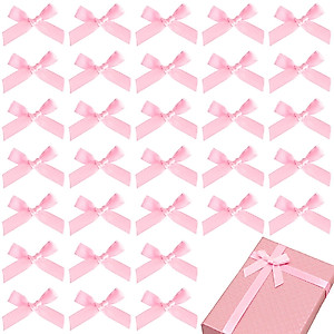 Pndeyo 35pcs Mini Pink Bows for Crafts, Tiny Cute Satin Ribbon Bow, Soft Bowknot Sewing Wrapping Accessories for Christmas Wedding Birthday Party Flowers Bakery Treat Gift Box Decoration