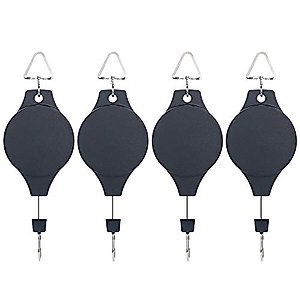Atvobiy 4 Pack Plant Hook Pulley Retractable Plant Pulleys for Hanging Plants Heavy Duty Outdoor Adjustable Plant Hanger Pulley for Hanging Baskets