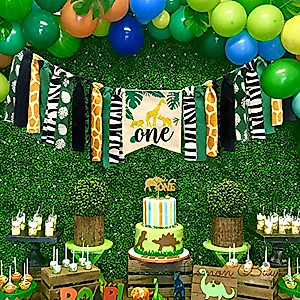 Baby 1st Birthday Party Decorations Supplies For Boy Girl Kids First Birthday Shower Jungle Safari Theme With Wild One Highchair Banner Crown Cake Topper Set of 3
