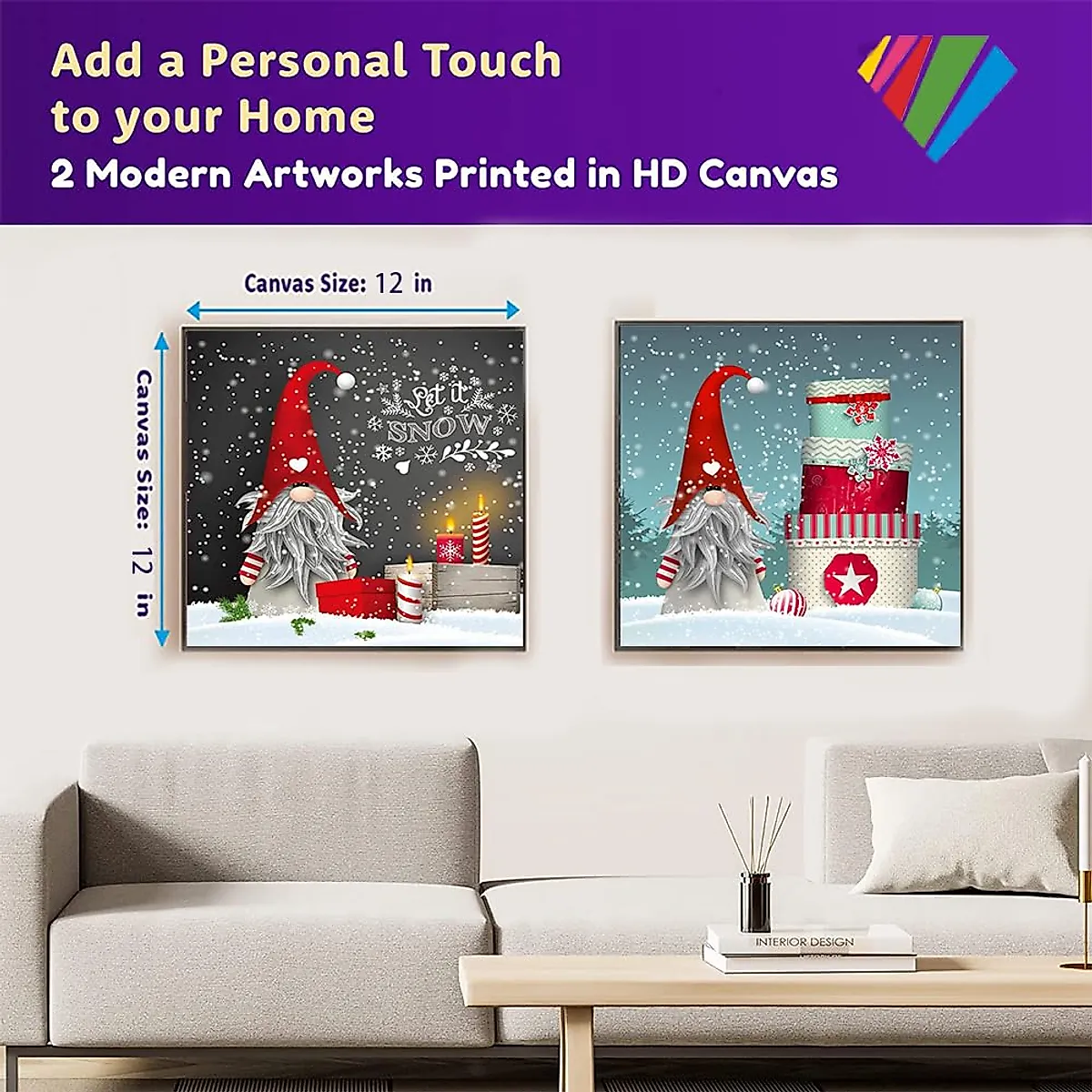 OFRKE 2-Piece Christmas Diamond Painting Kits for Adults,Gnomes Diamond Art Full Drill Round Gem Art 5D Diamond Dots Suitable Home Wall Decor 12"x12"