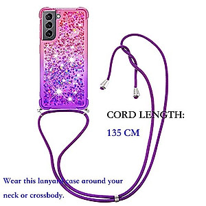 CCSmall Samsung Galaxy S21 Plus Case with Strap Crossbody,Gradient Quicksand Bling Sparkle Flowing Liquid Floating with Neck Cord Lanyard Strap Cover Case for Samsung Galaxy S21 Plus Pink Mauve LSGS