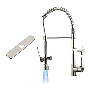 Fapully LED Kitchen Faucet Pull Down Sprayer and Deck Plate Brushed Nickel