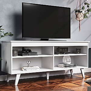 Madesa TV Stand Entertainment Center with 4 Shelves and Cable Management for 50, 55 Inch Media Storage Living Room and Bedroom Modern Wooden Television Media Console - White