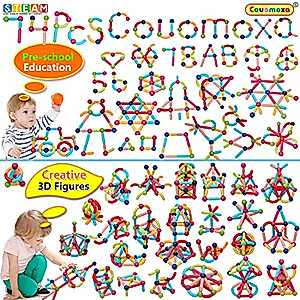 COUOMOXA 74 PCS Magnetic Blocks Sticks Construction Building, Learning Education Stem Preschool Toddler Kids Toys for 3+ Year Old, Montessori Toys for Toddlers Gifts