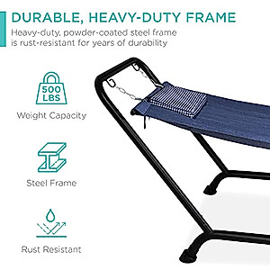 Best Choice Products Outdoor Hammock Bed with Stand for Patio, Backyard, Garden, Poolside w/Weather-Resistant Polyester, 500LB Weight Capacity, Pillow, Storage Pockets - Blue
