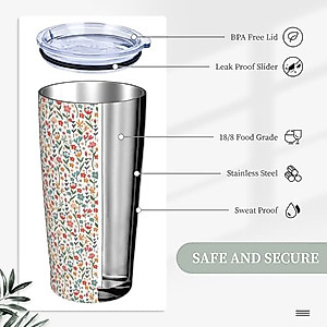 Yaxongx 20oz Tumbler Cartoon Beautiful Flower Field Double Wall Vacuum Insulated Coffee Mug with Lid and Metal Straw Brush Reusable Stainless Steel Water Bottle Travel Cup Gifts for Car
