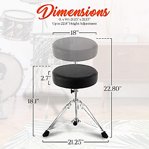 Pyle Adjustable Drum Throne Stool-Portable with Double-braced Tripod Legs, Foam-Cushioned Seat, Perfect for On Stage and in-Studio Use PSEATDRM28
