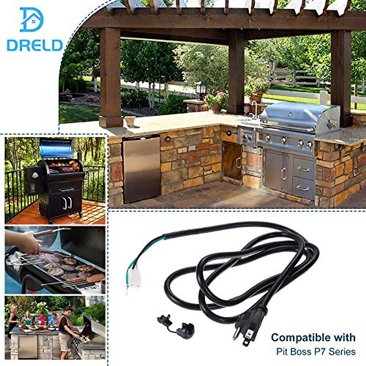 Smoker Grill Power Cord Kit by Dreld，Barbecue Power Cord Replacement for Traeger and Pit Boss Pellet Smoker Grills - 6 Feet