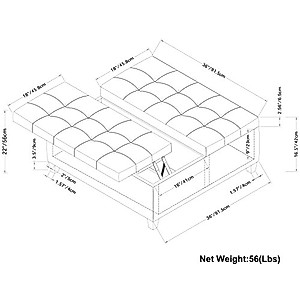 SIMPLIHOME Harrison 36 inch Wide Square Coffee Table Lift Top Storage Ottoman in Upholstered Slate Grey Tufted Linen Look Fabric for the Living Room,