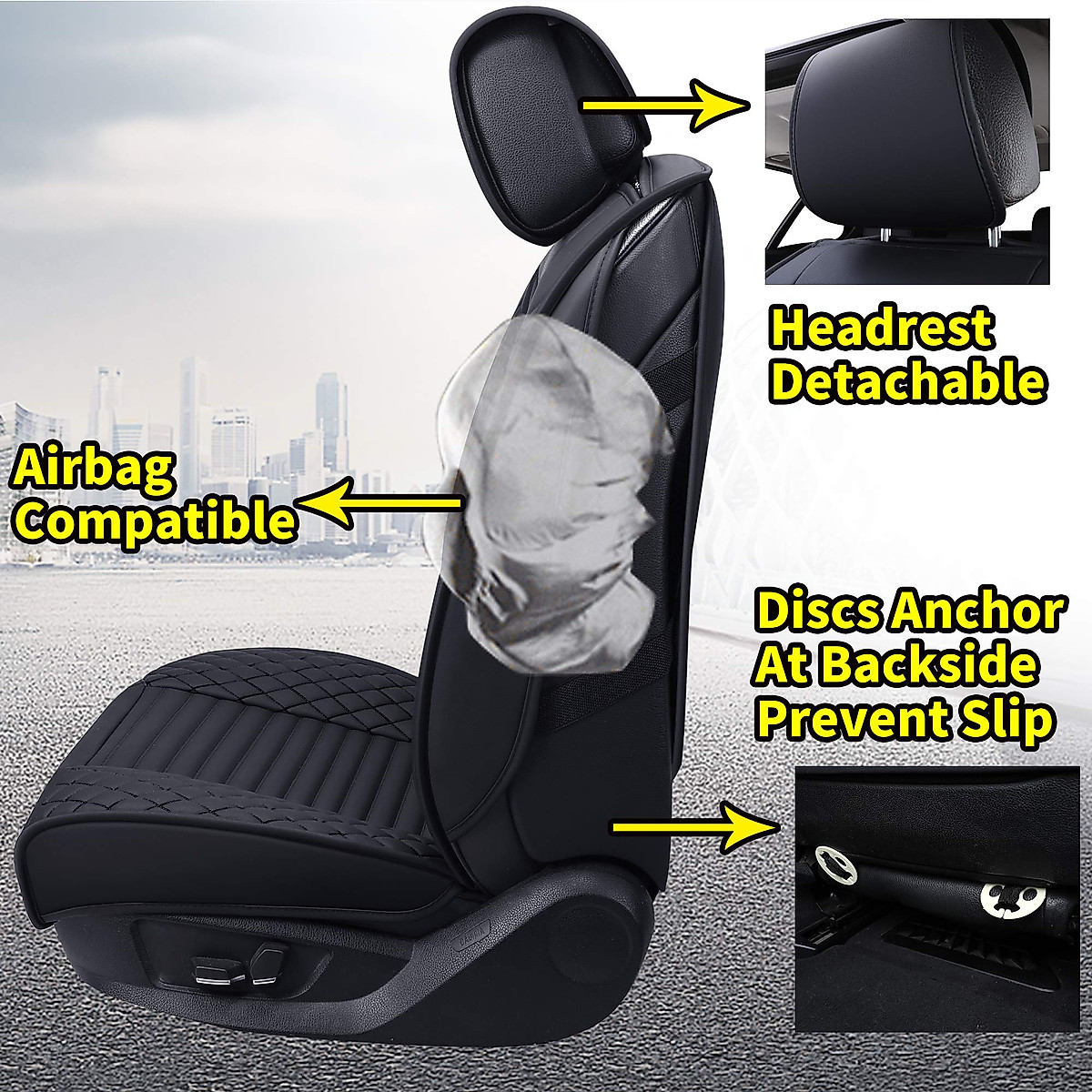Aierxuan 5 Car Seat Covers Full Set Waterproof Leather Universal Nissan Honda Civic CRV Hrv Kia Sorento Toyota Corolla 4Runner Camry Hyundai Jeep Ford Focus Edge Mazda (Full Set, Black)