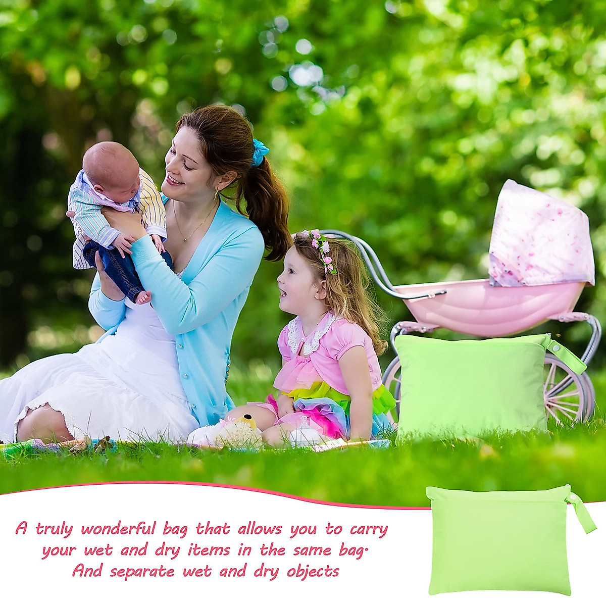 4 Pieces Wet Dry Bag for Baby Cloth Diapers Wet Diaper Bag Washable Travel Bags Reusable with 2 Pockets for Pool Yoga Gym Travel Beach Swimwear Clothes