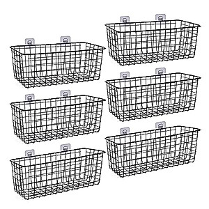 XINFULL 6 Pack Wire Storage Baskets Household Metal Wall-Mounted Containers Organizer Bins for Kitchen Bathroom Freezer Pantry Closet Laundry Room Cabinets Garage Shelf, Large