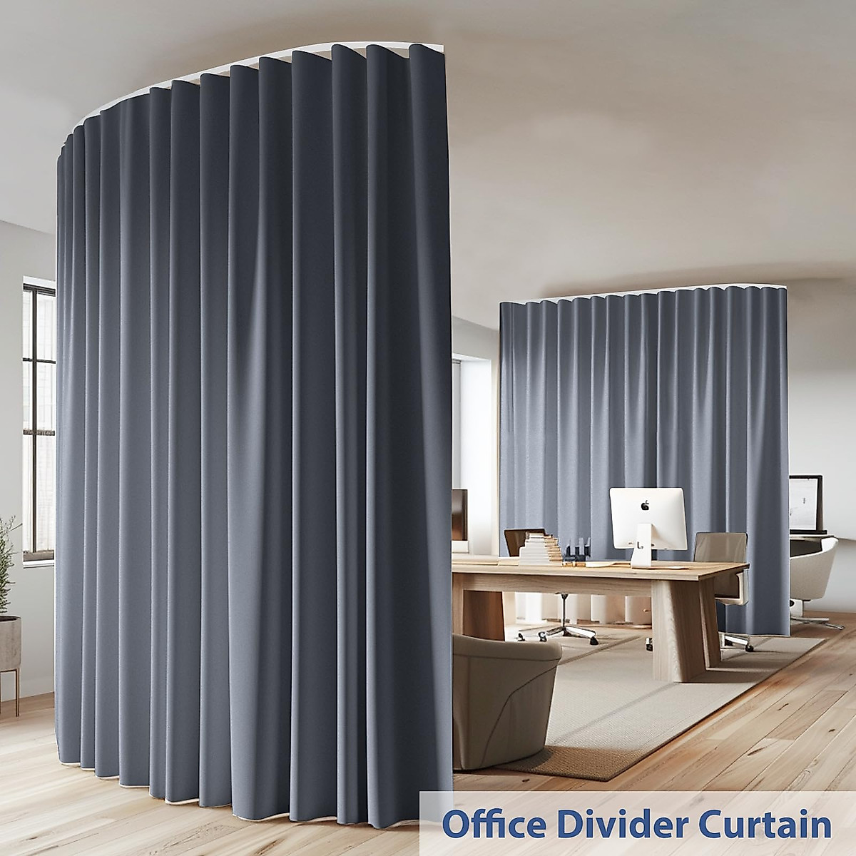 cbsroro Room Divider Curtains Ceiling Curtain Track Sets Blackout Curtains Ceiling Track for Curtain Flexible Track Curtain Extra Wide，W 8.3 x H 7ft 1Panel Grey Curtain and White Track